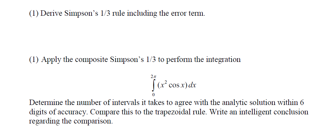 Solved (I) Derive Simpson's 1/3 rule including the error | Chegg.com