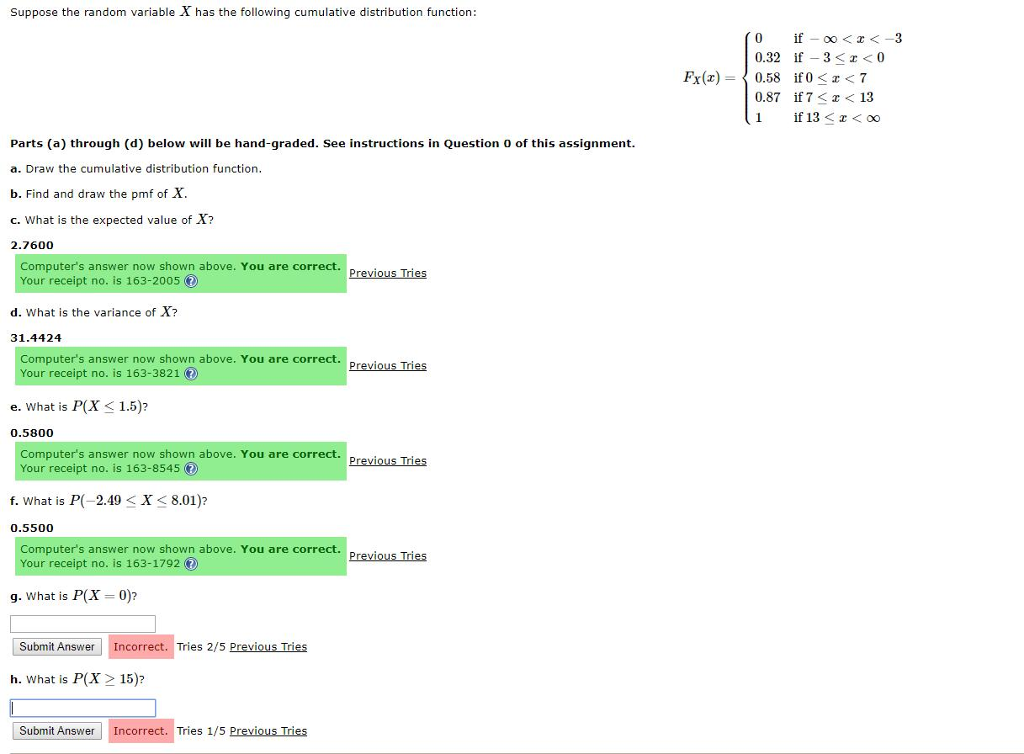 Solved Suppose the random variable XX has the following | Chegg.com