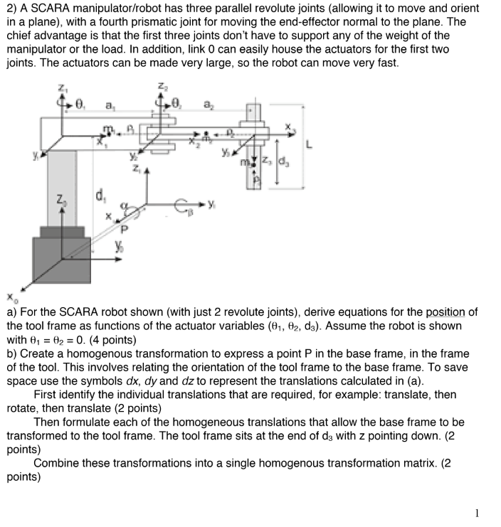 A SCARA manipulator/robot has three parallel revolute | Chegg.com