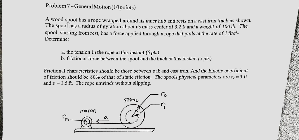 Solved Problem 7-General Motion (10points) wood spool has a | Chegg.com
