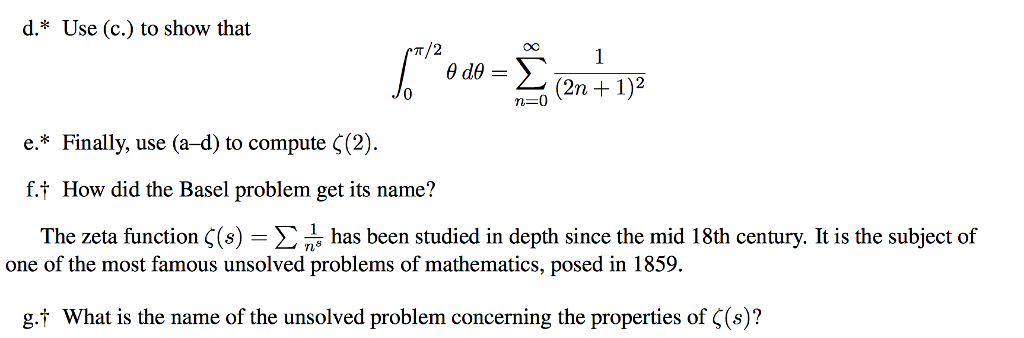 Solved 1. The Basel problem and the zeta function The Basel | Chegg.com