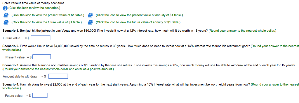Solved Solve various time value of money scenarios. | Chegg.com