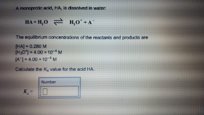 Solved A monoprotic acid, HA, is dissolved in water: The | Chegg.com