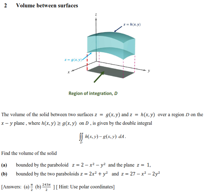 Solved Volume between surfaces The volume of the solid | Chegg.com