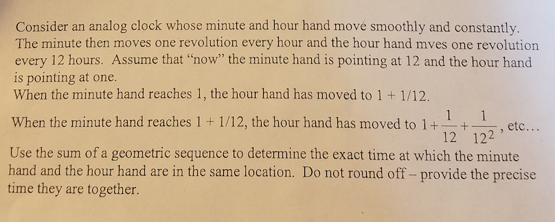 Solved Consider an analog clock whose minute and hour hand | Chegg.com