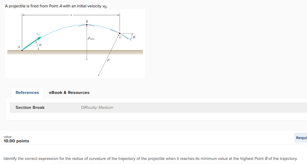 Solved A projectile is fired from Point A with an initial | Chegg.com