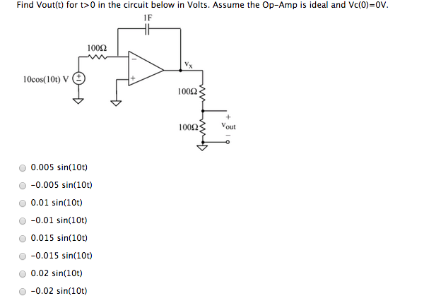 Solved Find Vout(t) for t > 0 in the circuit below in Volts. | Chegg.com
