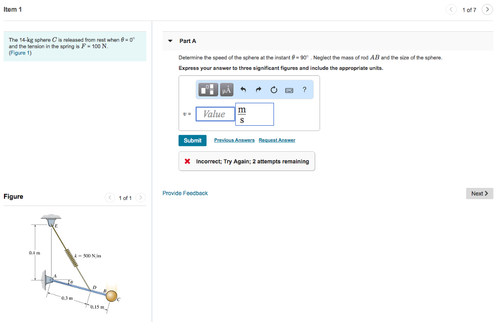 Solved Item 1 1 of 7> The 14-kg sphere C is released from | Chegg.com