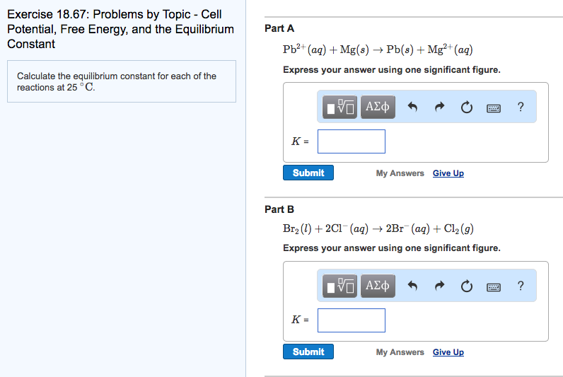 Solved Problems by Topic - Cell Potential, Free Energy, and | Chegg.com
