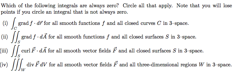 Solved Which of the following integrals are always zero? | Chegg.com