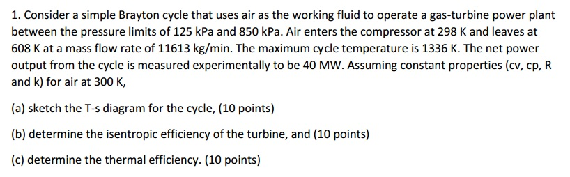 Solved Consider a simple Brayton cycle that uses air as the | Chegg.com