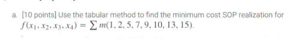 Solved Use the tabular method to find the minimum cost SOP | Chegg.com