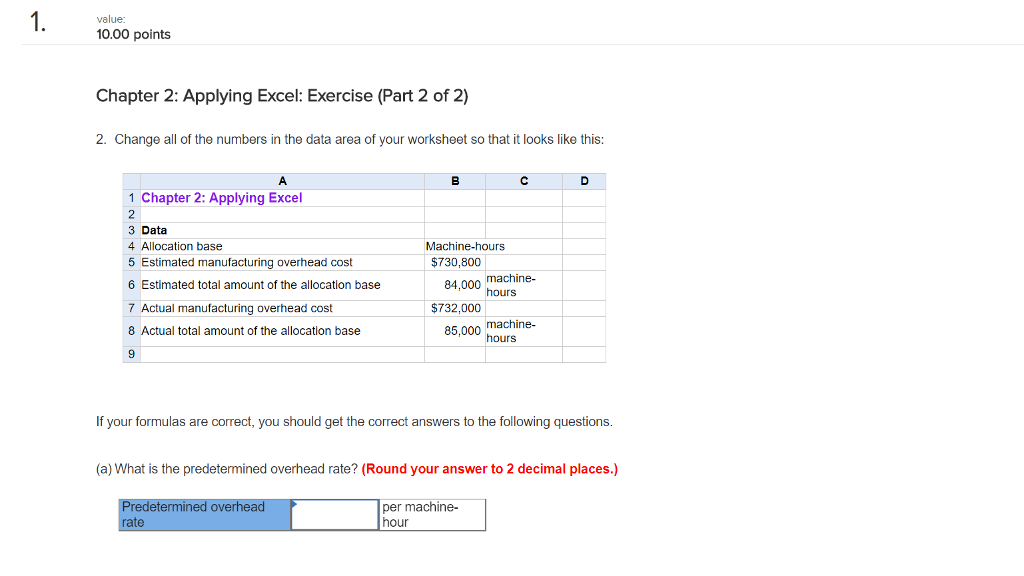 Solved value 10.00 points Chapter 2: Applying Excel: | Chegg.com