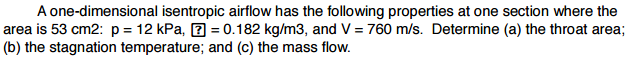 Solved A one-dimensional isentropic airflow has the | Chegg.com