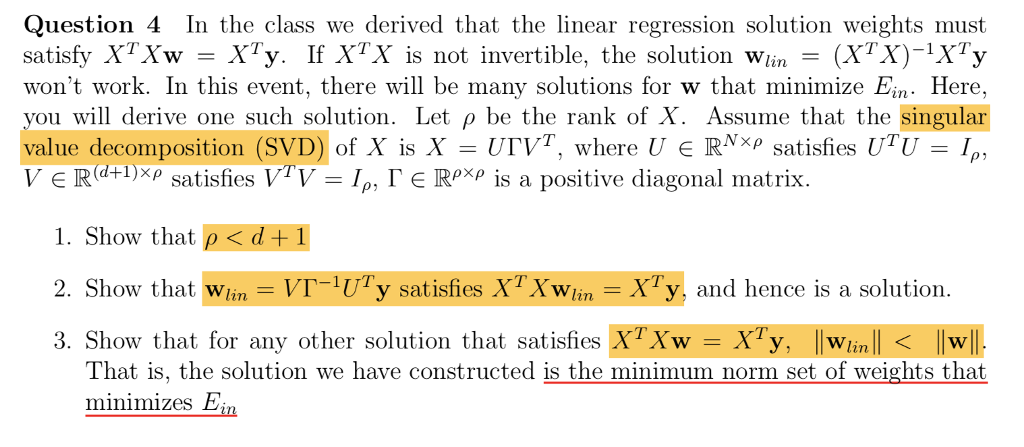 Question 4 In the class we derived that the linear | Chegg.com