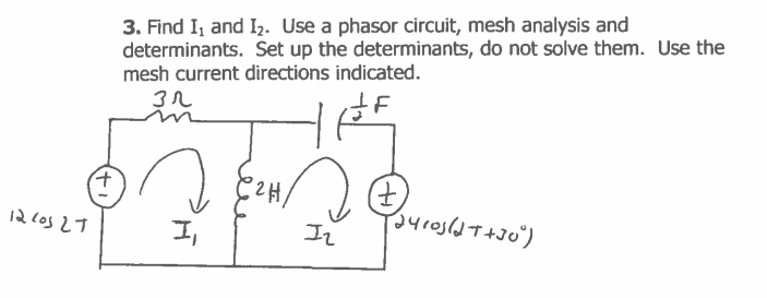 Solved 3. Find I and 12. Use a phasor circuit, mesh analysis | Chegg.com