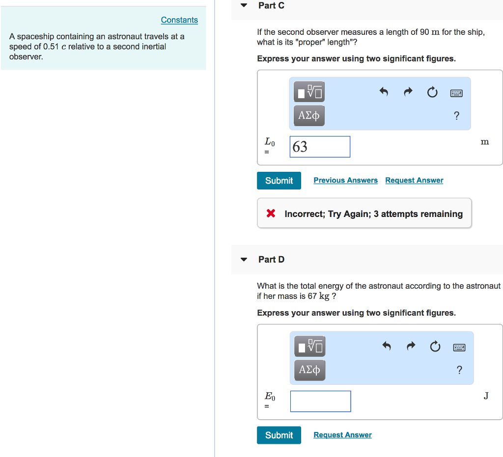 Solved Part C Constants A spaceship containing an astronaut | Chegg.com