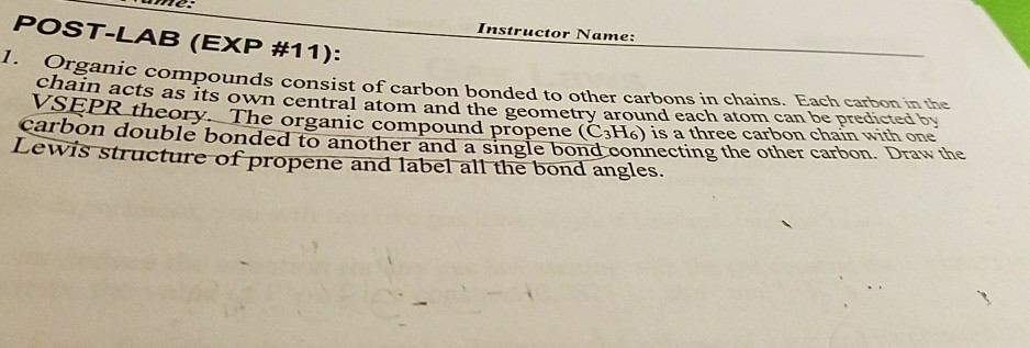 Solved Instructor Name: POST-LAB (EXP #11): rganic compounds | Chegg.com
