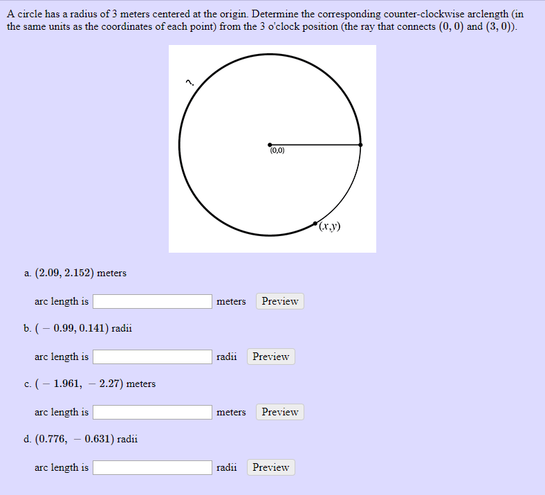 Solved A circle has a radius of 3 meters centered at the | Chegg.com