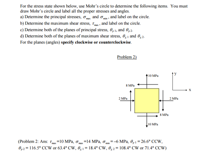 Solved For the stress state shown below, use Mohr's circle | Chegg.com Solved For the stress state shown below, use Mohr's circle | Chegg.com