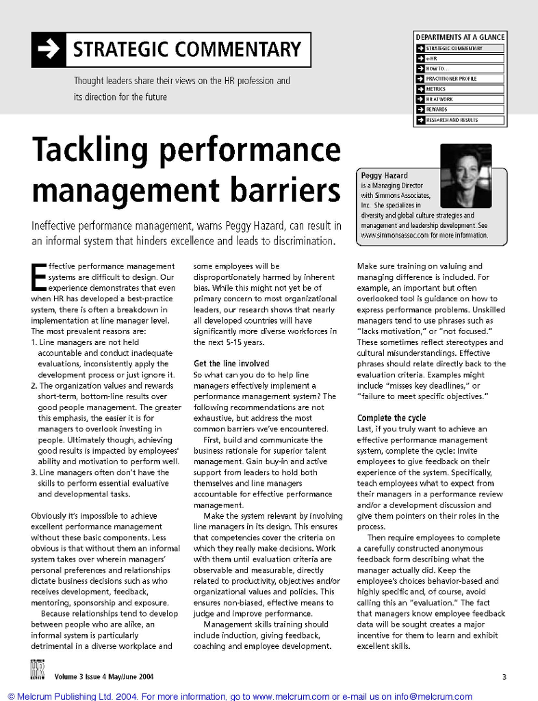 Solved Tackling performance management barriers. | Chegg.com