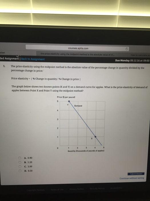 Solved The price elasticity using the midpoint method Is the | Chegg.com