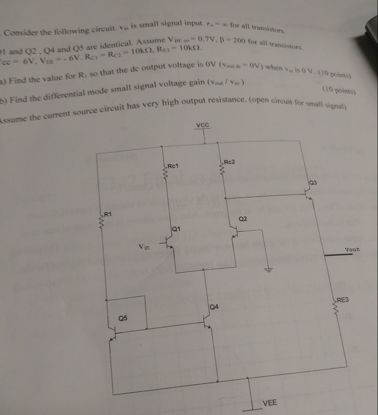 Solved Consider the following circuit. V_ in is small signal | Chegg.com