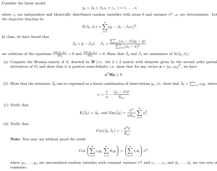Consider the linear model where Ei are independent | Chegg.com