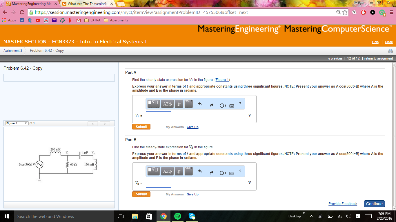 Solved Find the steady-state expressions for V1 and#N#V2 in | Chegg.com
