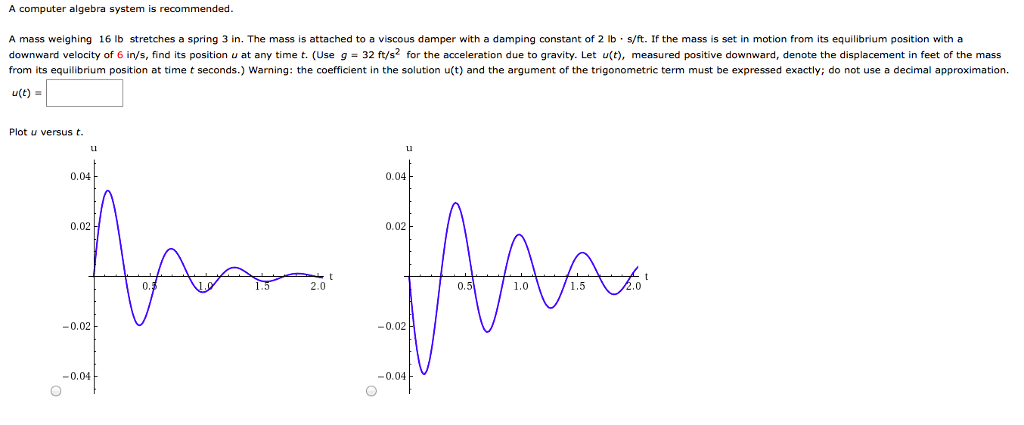 Solved A computer algebra system is recommended. A mass | Chegg.com