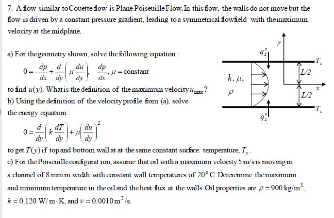 Solved A flow similar to Couette flow is Plane Poiseuille | Chegg.com