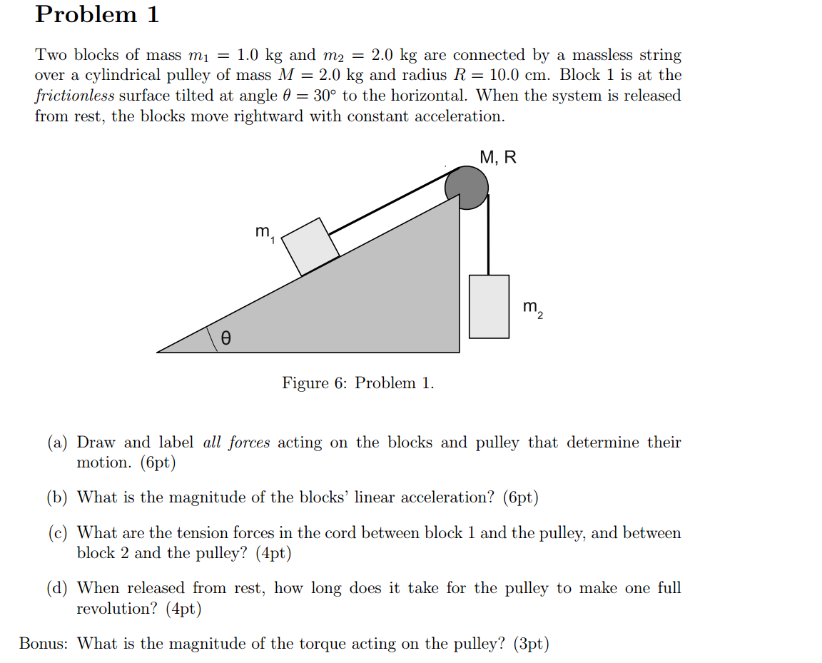 Problem 1 Two Blocks Of Mass M1 1 0 Kg And M2 2 0