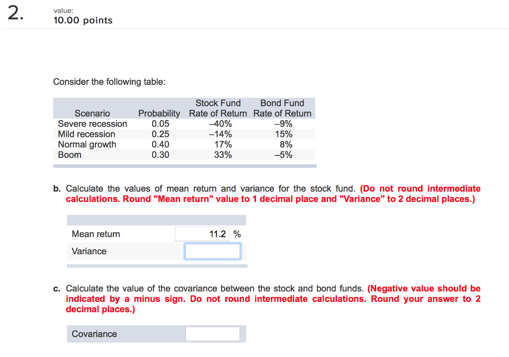 Solved value 10.00 points Consider the following table Stock | Chegg.com