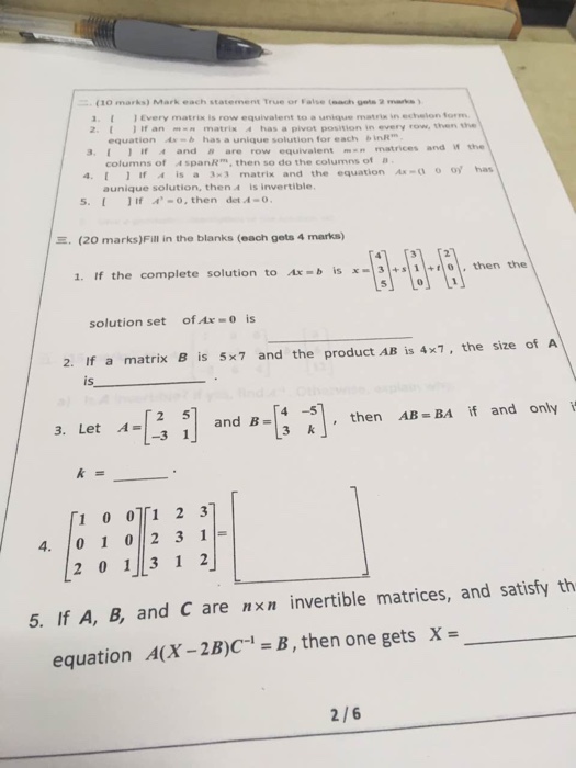 Solved Match each statement True or False [ ] Every matrix | Chegg.com