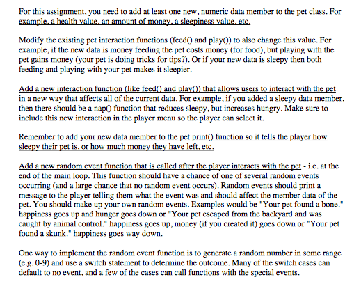 Solved Modify the existing pet interaction functions (feed) | Chegg.com