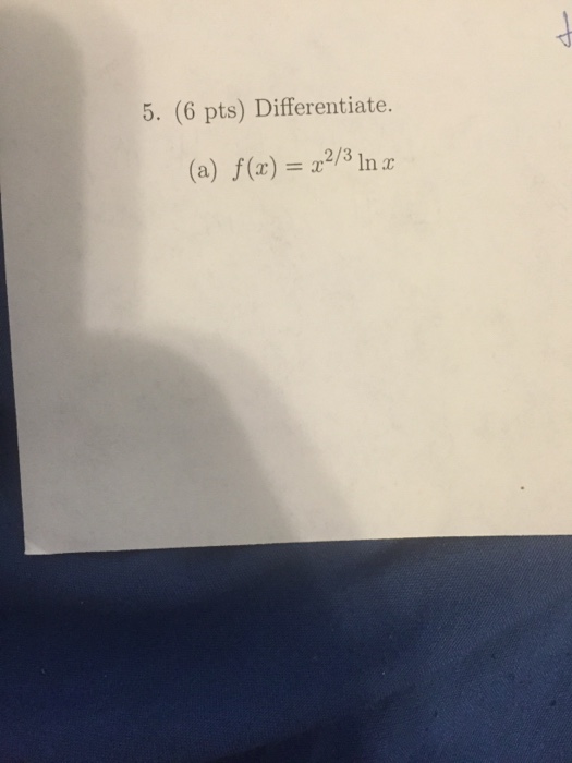 Solved Differentiate. f(x) = x^2/3lnx | Chegg.com