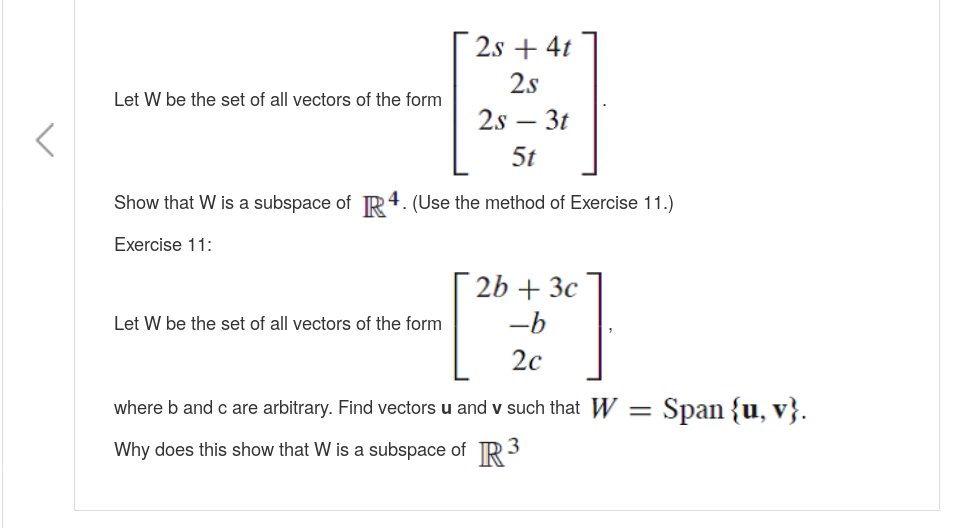 Solved 2s +4t 2s 2s -3t 5t Let W be the set of all vectors | Chegg.com