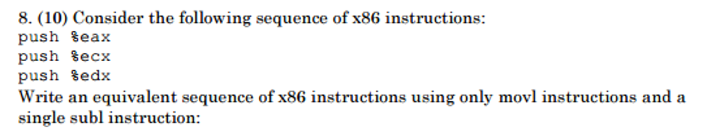 Solved Consider the following sequence of x86 instructions: | Chegg.com