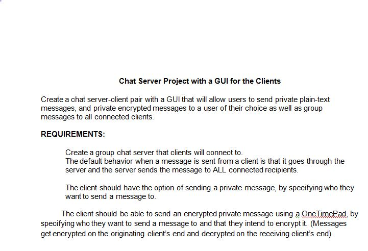 Solved Chat Server Project with a GUI for the Clients | Chegg.com