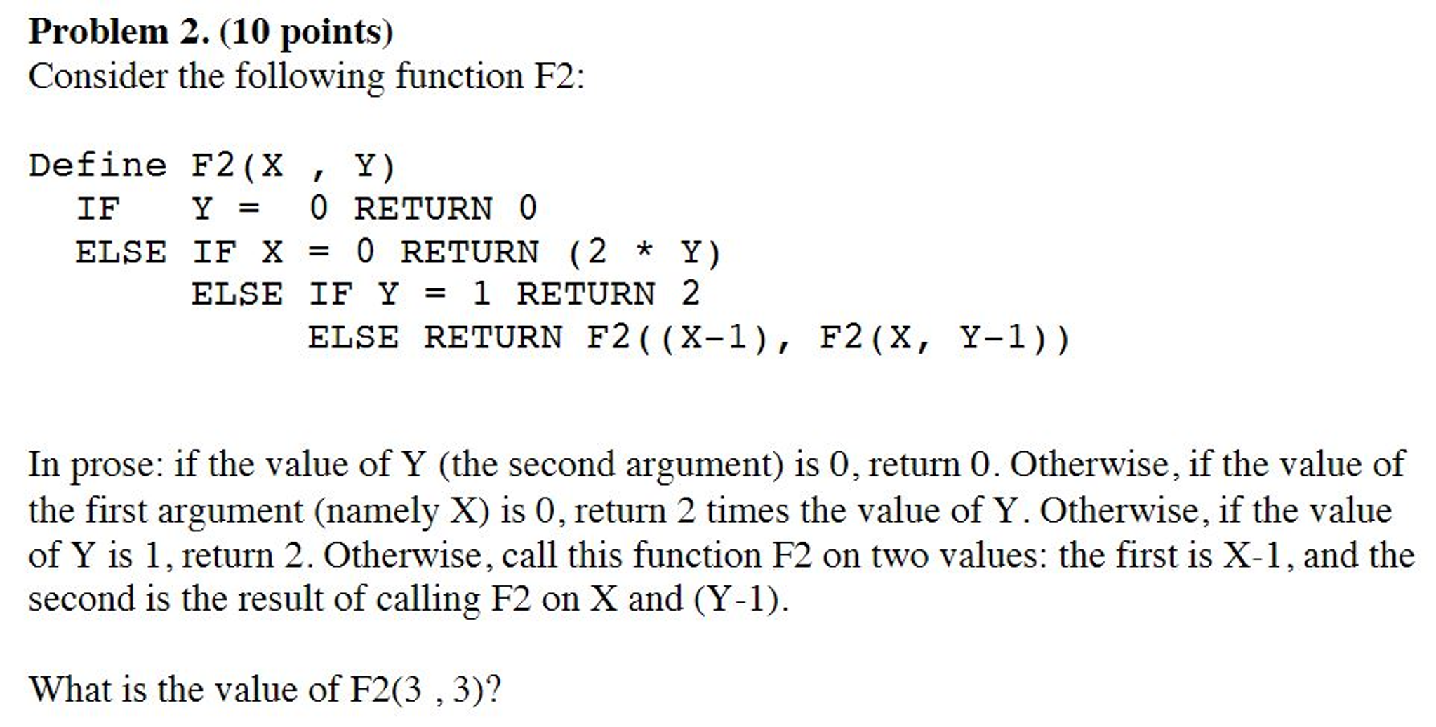Solved Consider the following function F2: Define F2(X, Y) | Chegg.com