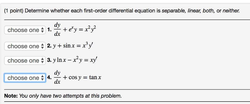 Solved (1 point) Determine whether each first-order | Chegg.com