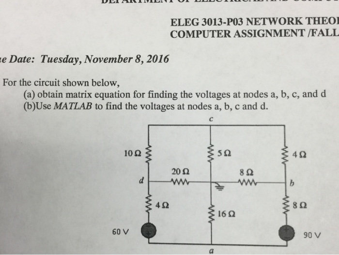 Solved For the circuit shown below, obtain matrix equation | Chegg.com