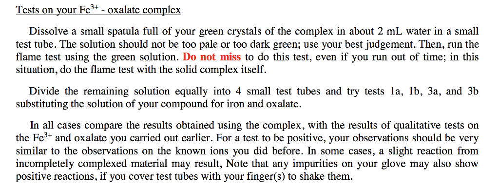 Solved est 1: For Fe3+ a) Add 10 drops of FeCl3 (aq) (this | Chegg.com