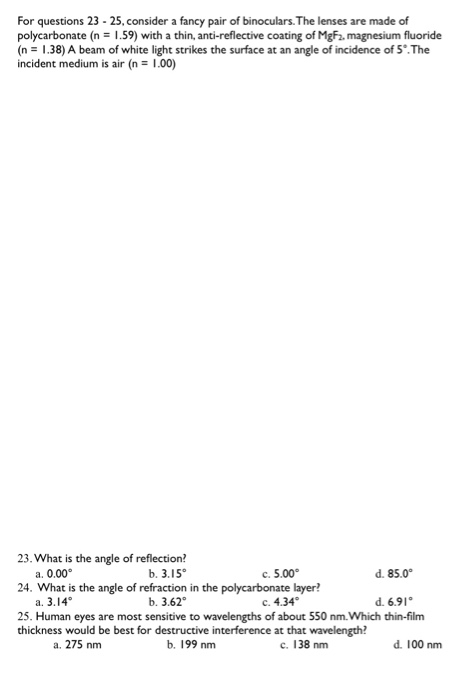 Solved Consider a fancy pair of binoculars. The lenses are | Chegg.com