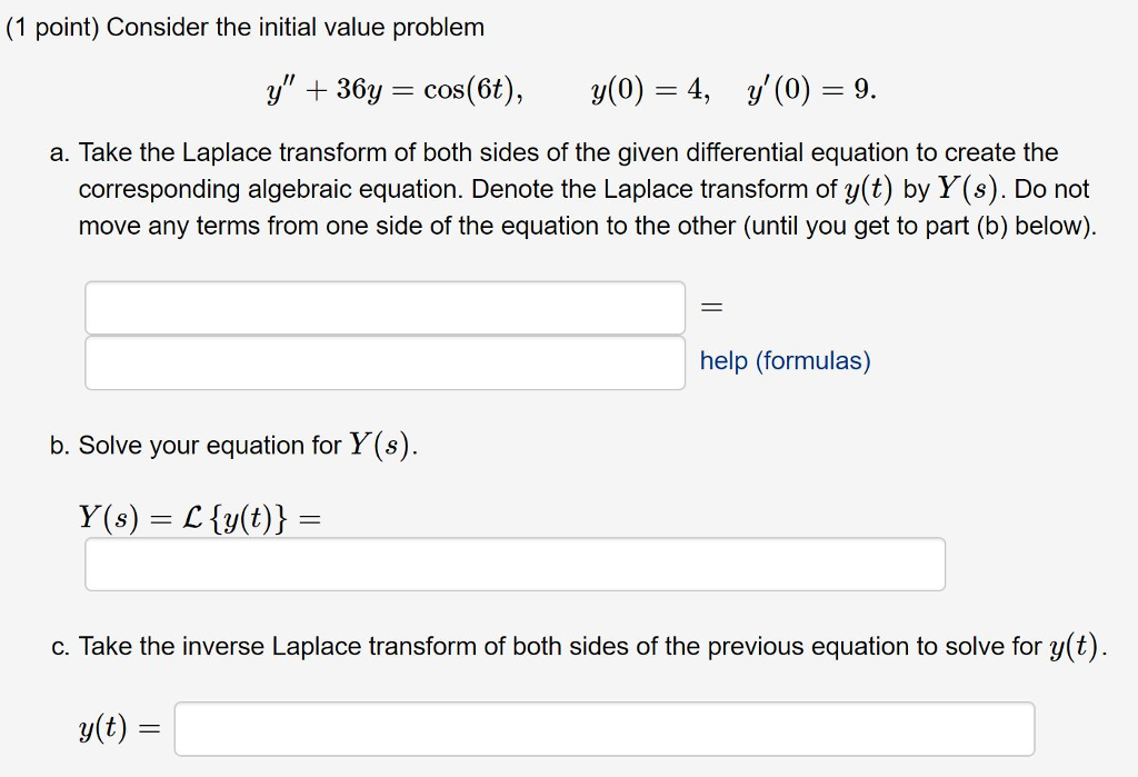 Solved (1 point) Consider the initial value problem y', + | Chegg.com