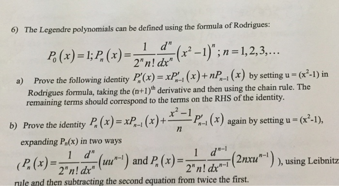 Solved The Legendre polynomials can be defined using the | Chegg.com