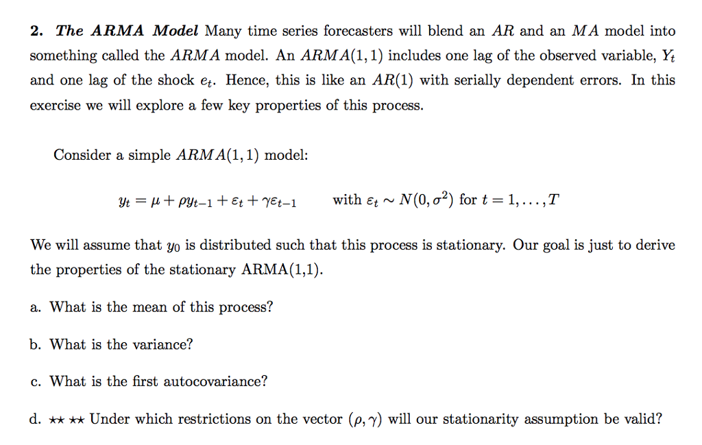 Solved 2. The ARMA Model Many time series forecasters will | Chegg.com