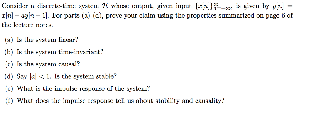 Solved Consider a discrete-time system H whose output, given | Chegg.com