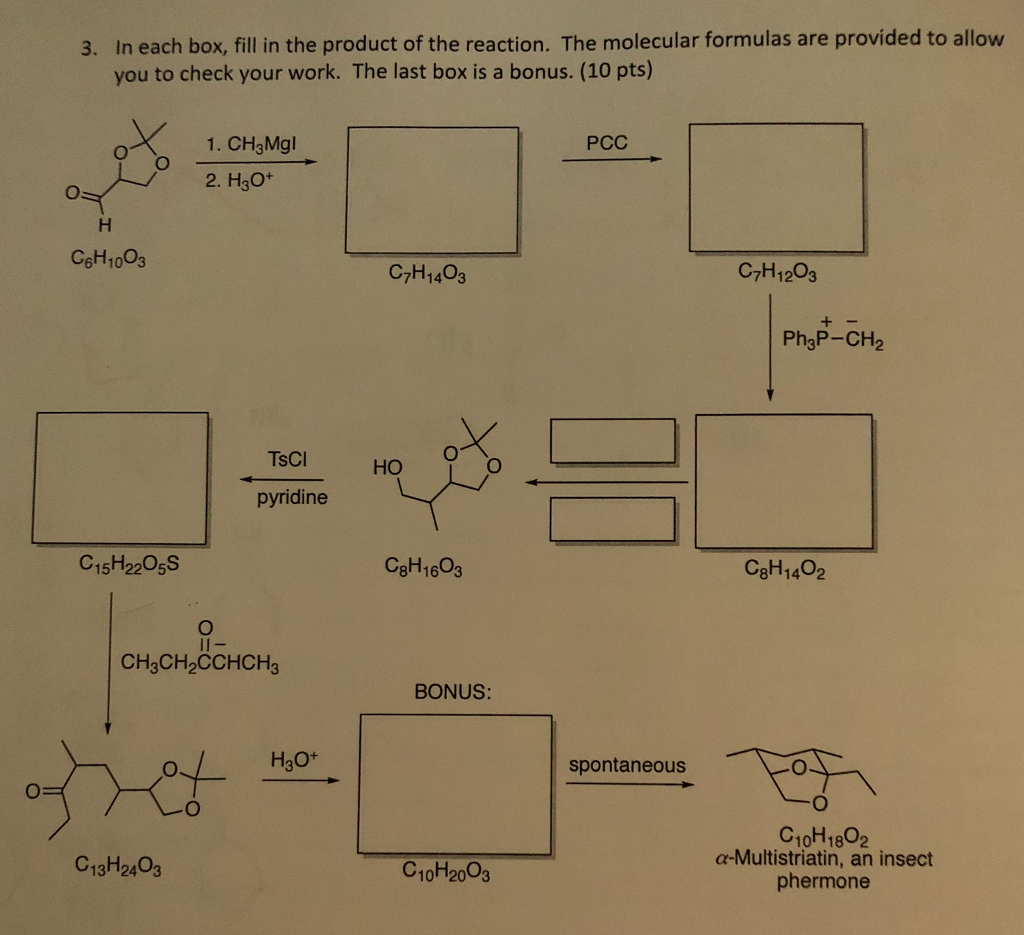 Solved 3. In each box, fill in the product of the reaction. | Chegg.com