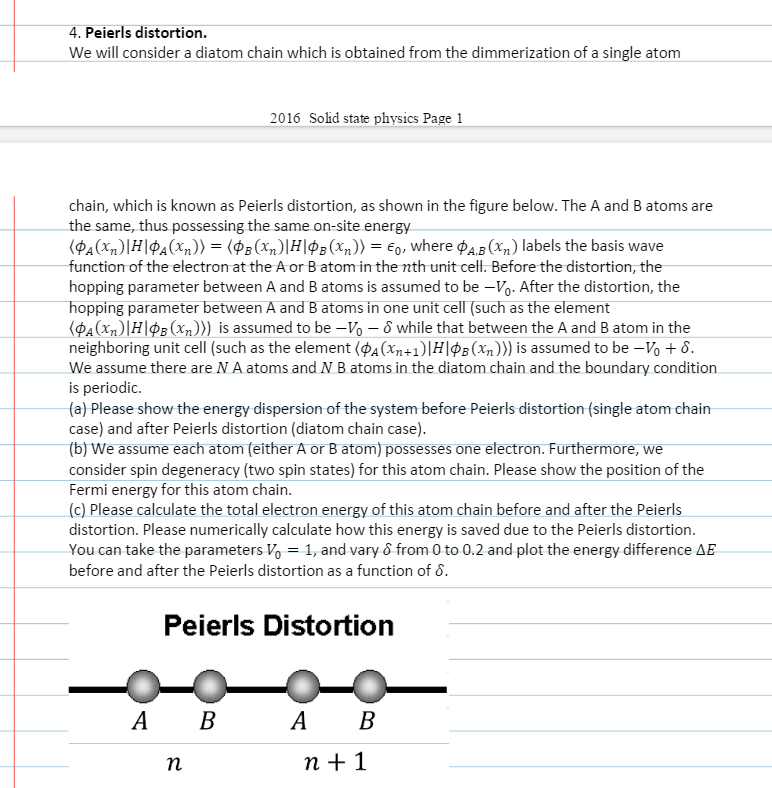 Solved Peierls distortion. We will consider a diatom chain | Chegg.com